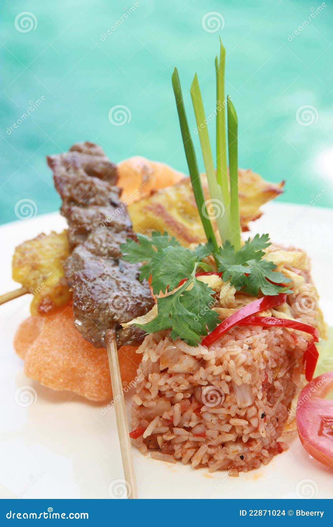 Asian Fried Rice Nasi Goreng With Chicken, Prawns, Egg And Vegetables ...