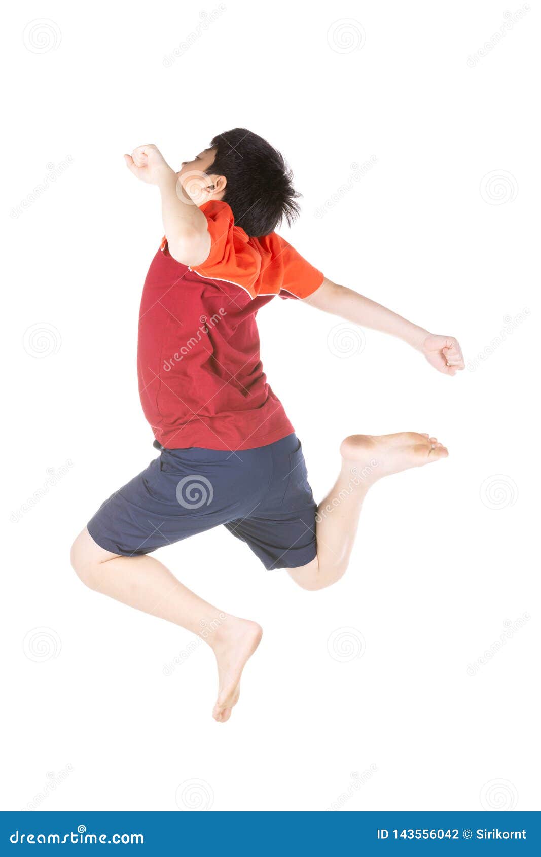 Asian Funny Child Boy Jumping on White Background Stock Photo - Image ...
