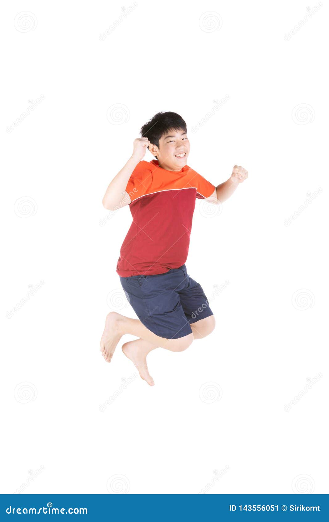 Asian Funny Child Boy Jumping on White Background Stock Image - Image ...