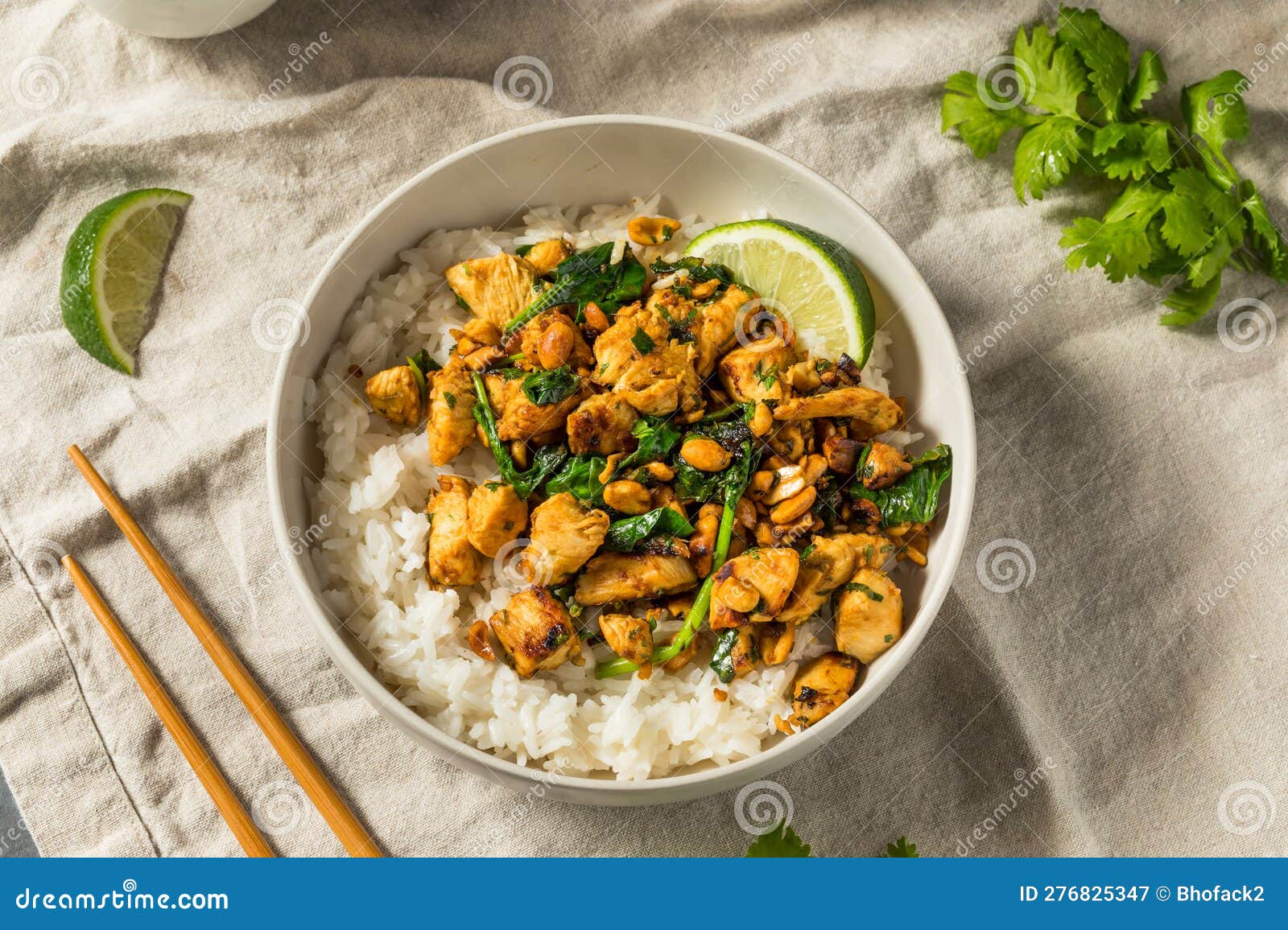 Asian Ginger Peanut Chicken and Rice Stock Image - Image of coriander ...