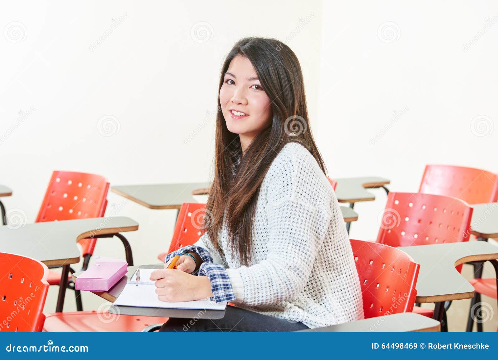 Asian girl in class stock image. Image of study, space - 64498469