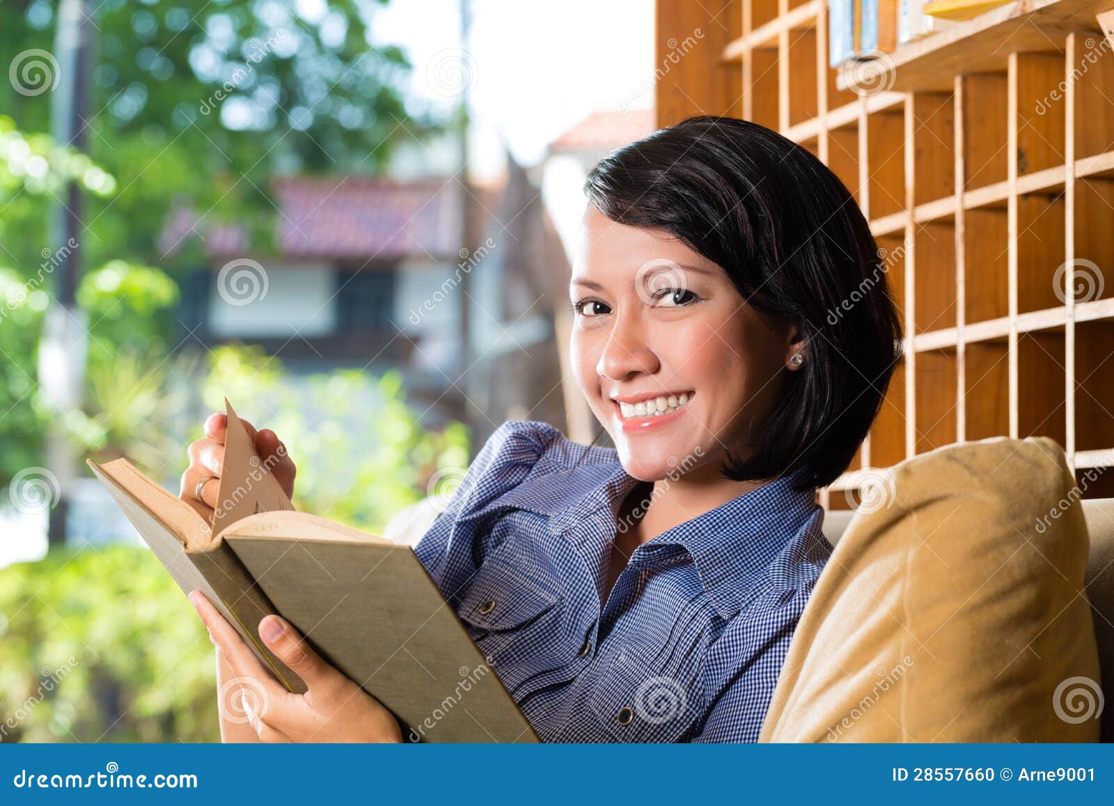 Asian Girl with Cup Reading Book Stock Photo - Image of learn, cosy ...