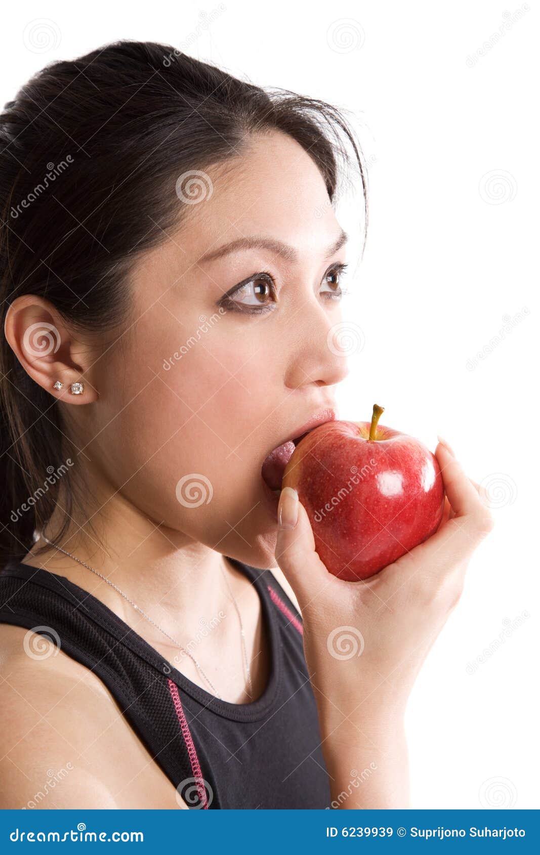 Asian Girl Eating An Apple Stock Image Image Of Apple 6239939