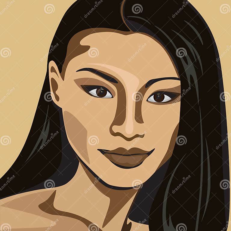 Asian Girl Face Vector Illustration In Abstract Cartoon Style Stock Vector Illustration Of