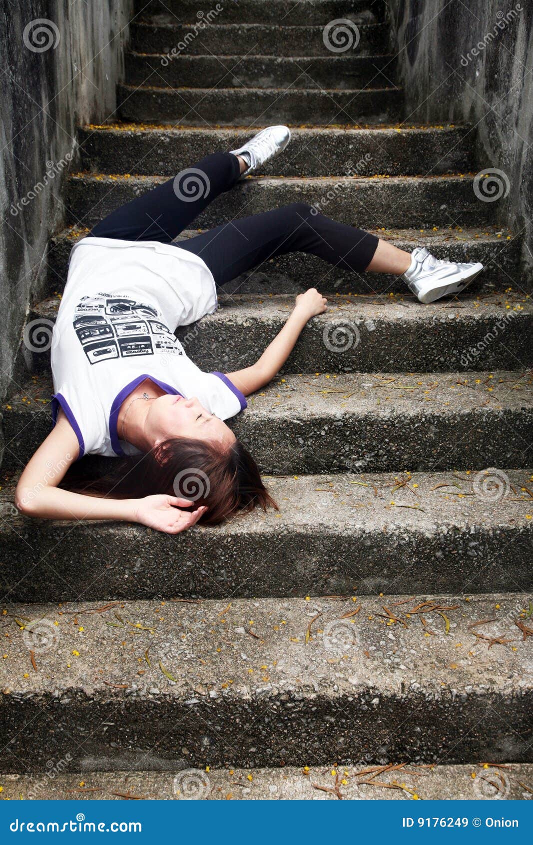 Asian Girl Fallen Down Steps Stock Image - Image of concrete, cement ...