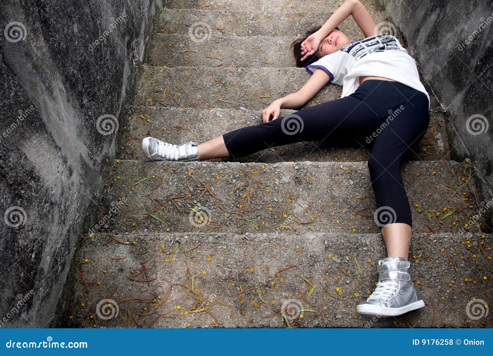 Asian Girl Fallen Down Steps Stock Photo - Image of adult, concrete ...