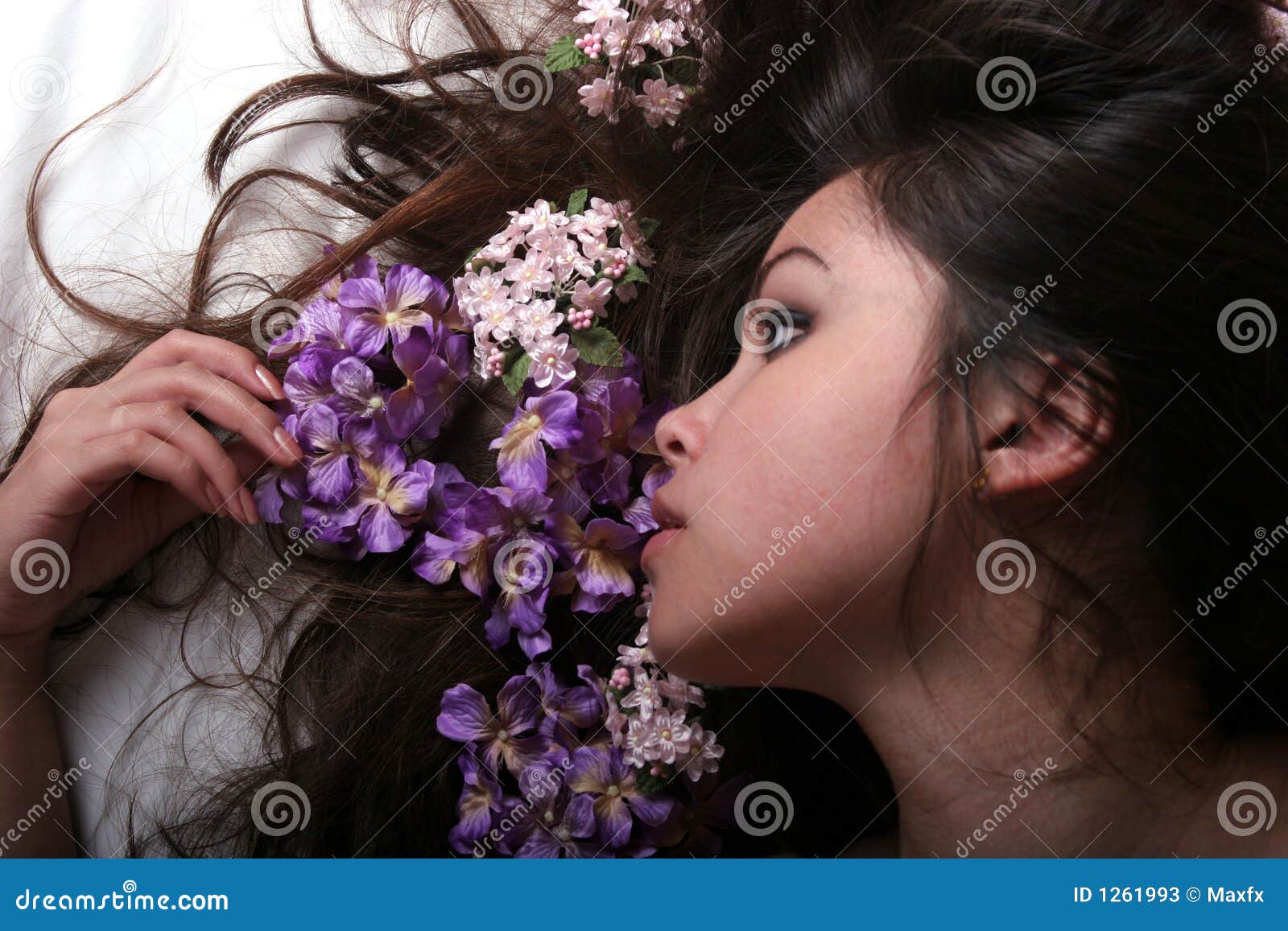 Asian Girl With Flowers Stock Image Image Of Resting 1261993 1110