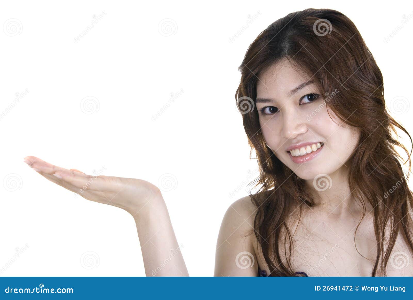 Asian Girl with Hand Facing Up Stock Photo - Image of person, finger ...