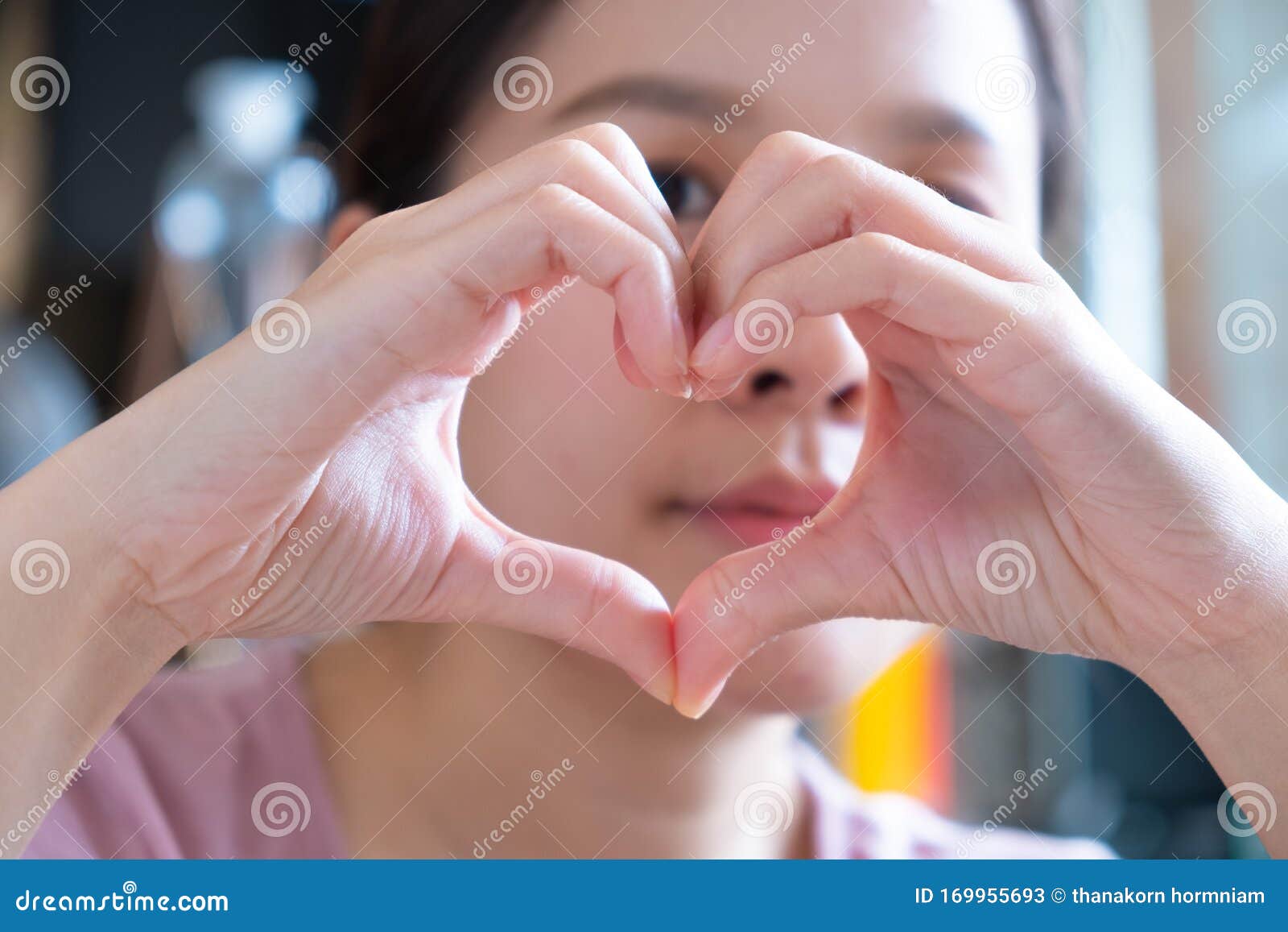 Asian Girl and Heart Hand Sing Stock Image - Image of pretty, love ...