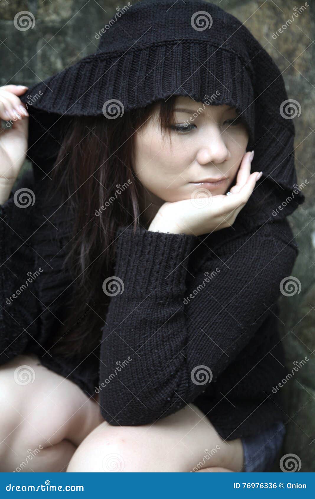 Asian girl with a hood stock photo. Image of features - 76976336