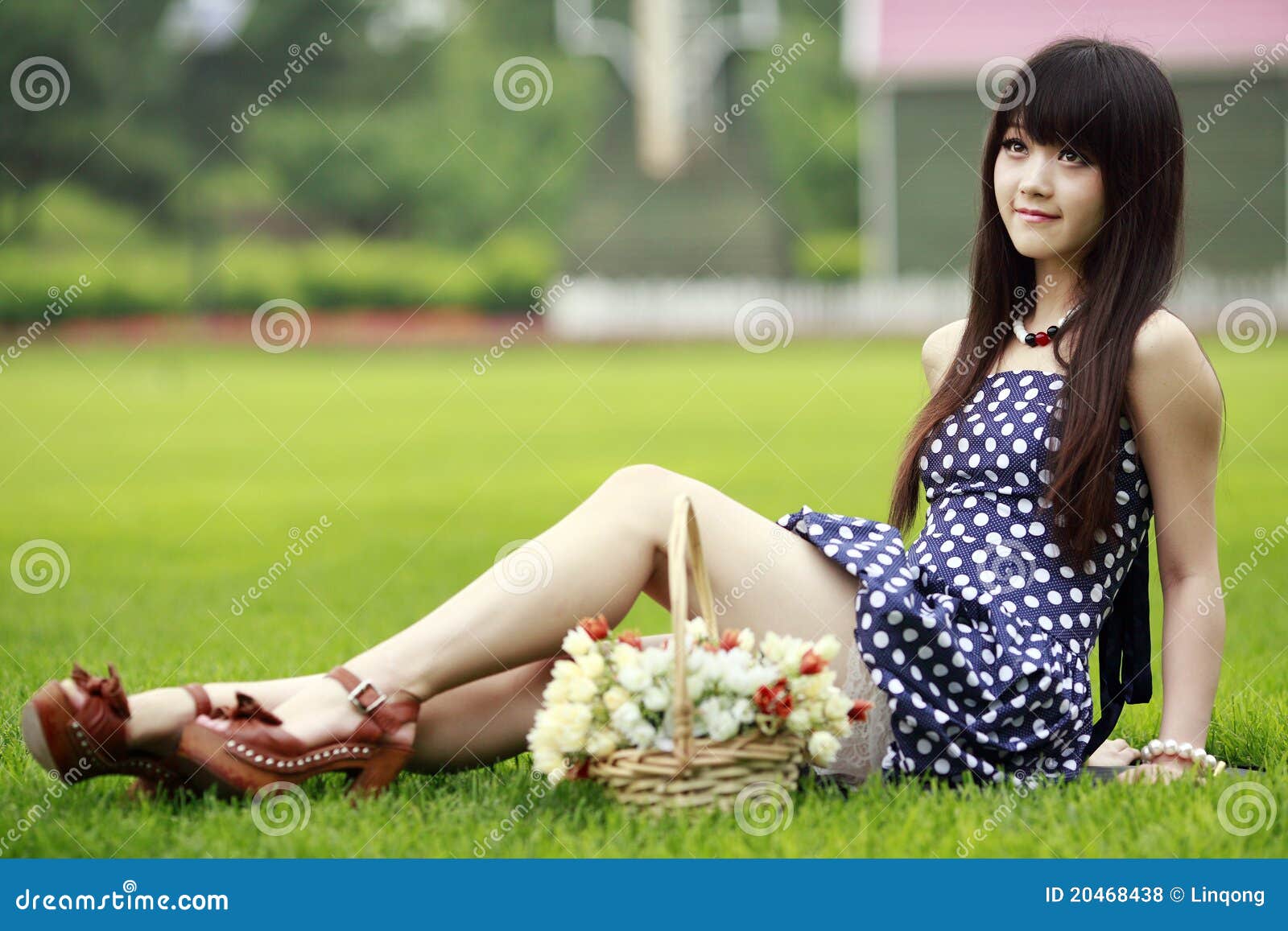 Asian girl on the lawn stock photo. Image of delight - 20468438