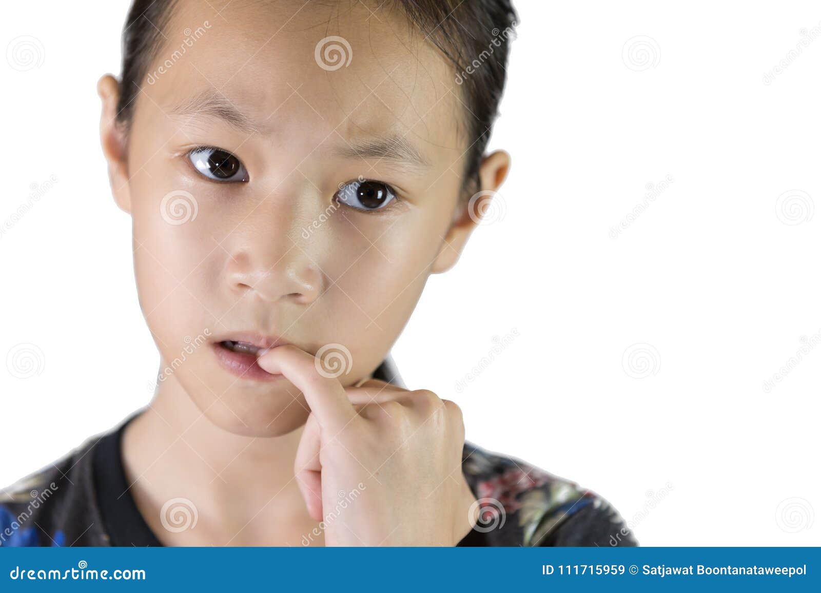Asian Girl With Nervous Expression And Nail Biting Stock Image Image