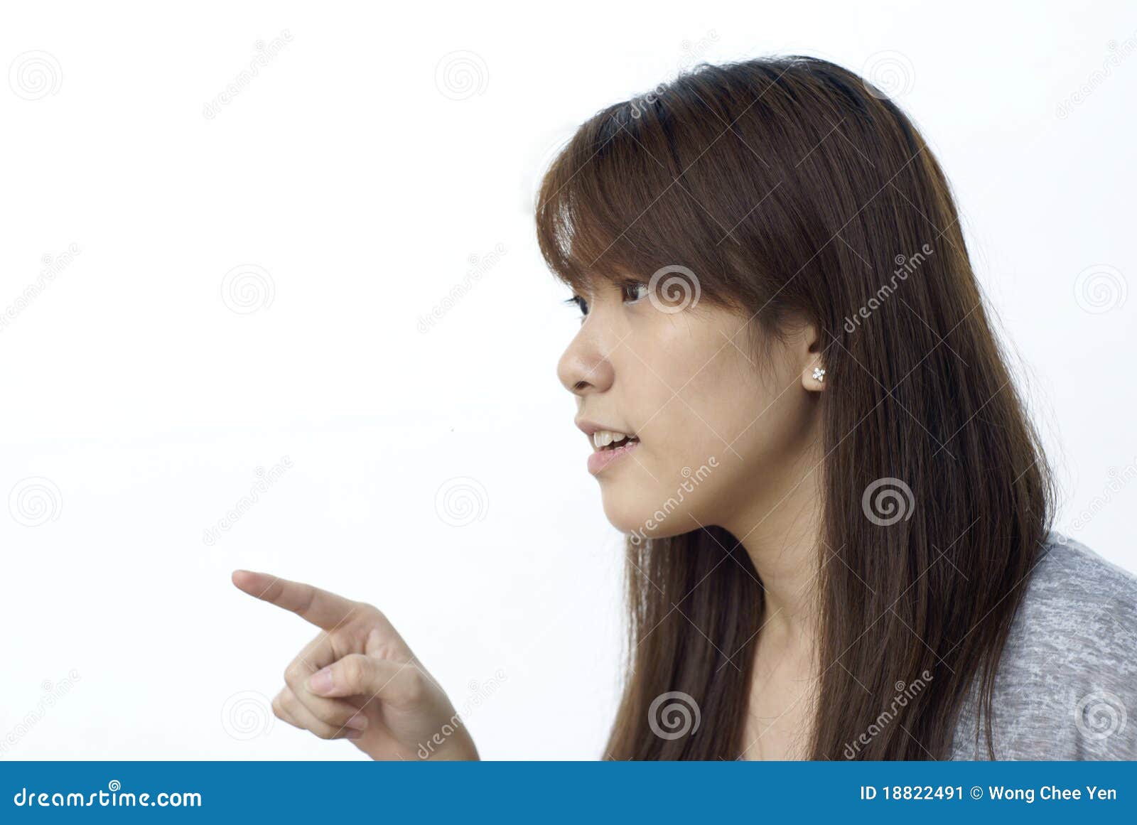 Asian girl pointing left stock image. Image of left, chinese - 18822491