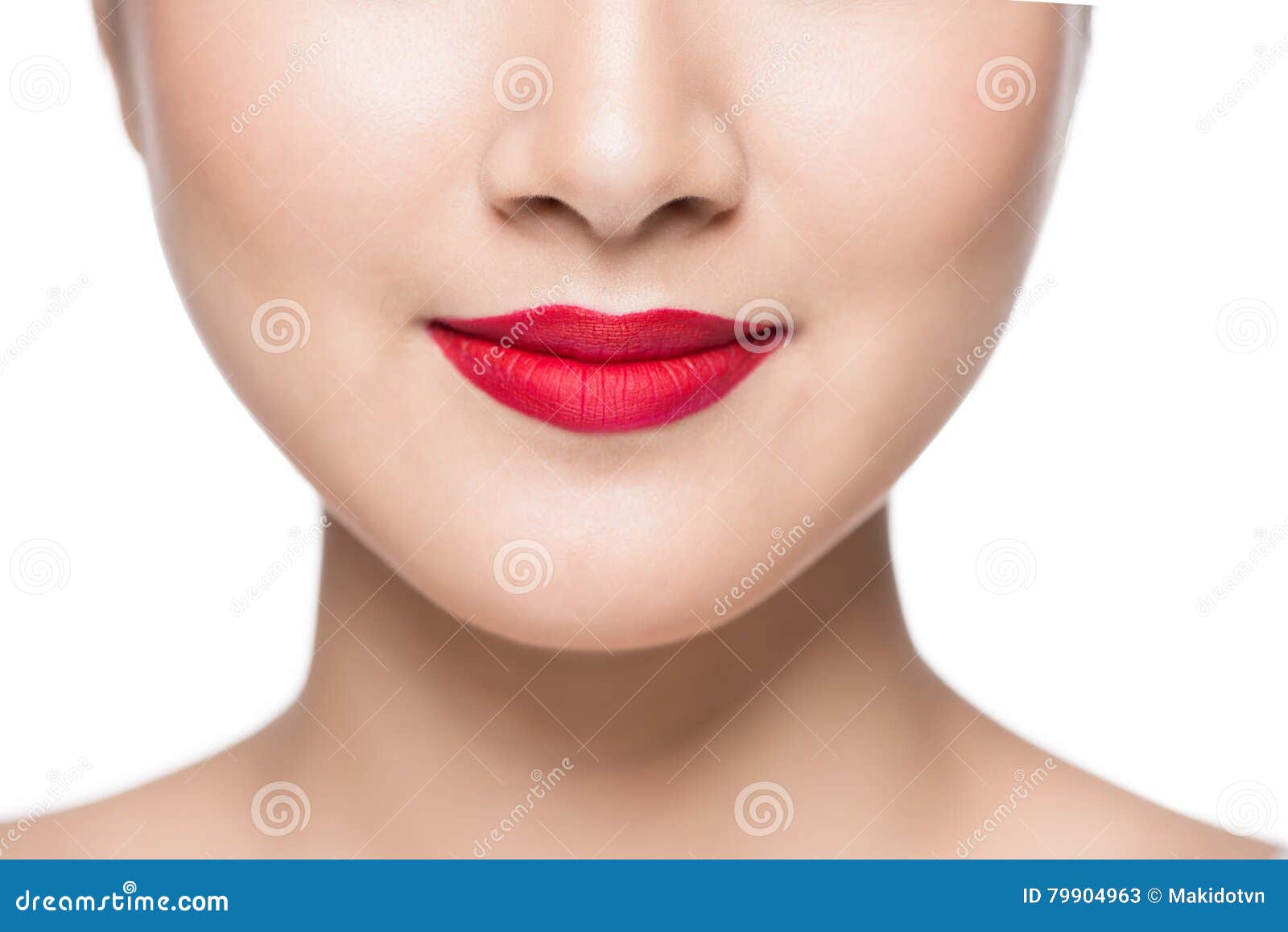 Asian Girl with Red Lips Isolated on White. Stock Image - Image of ...