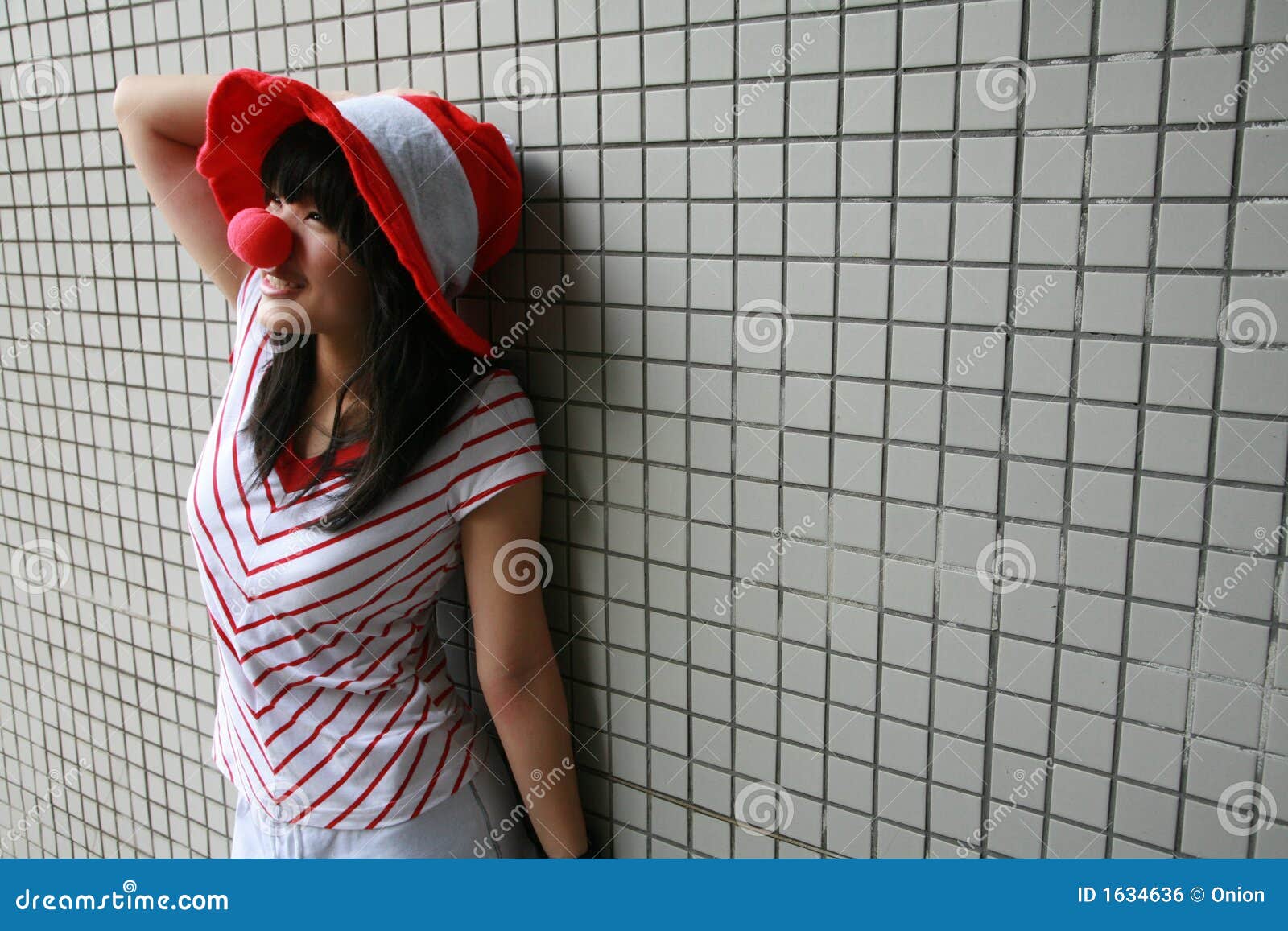 Asian Girl with Red Nose and Hat Stock Photo - Image of sweet, daytime ...