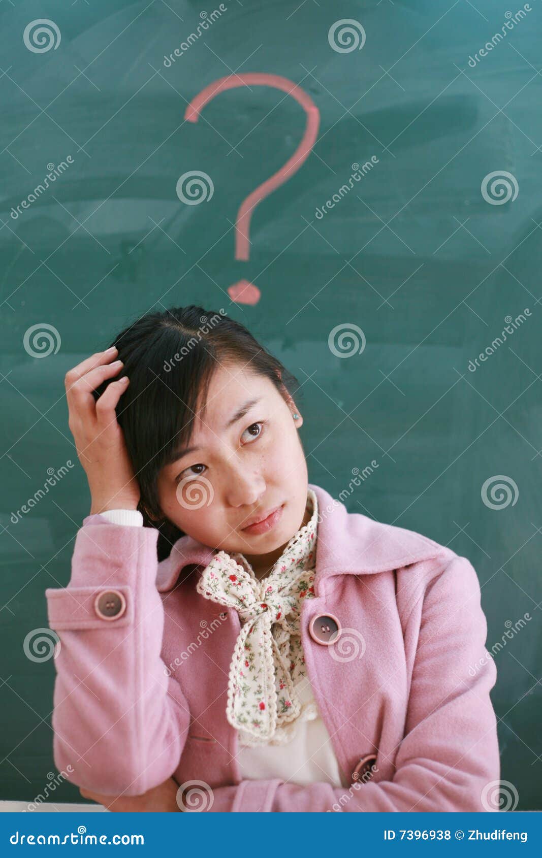 Asian Girl with a Red Question Mark Stock Photo - Image of point ...