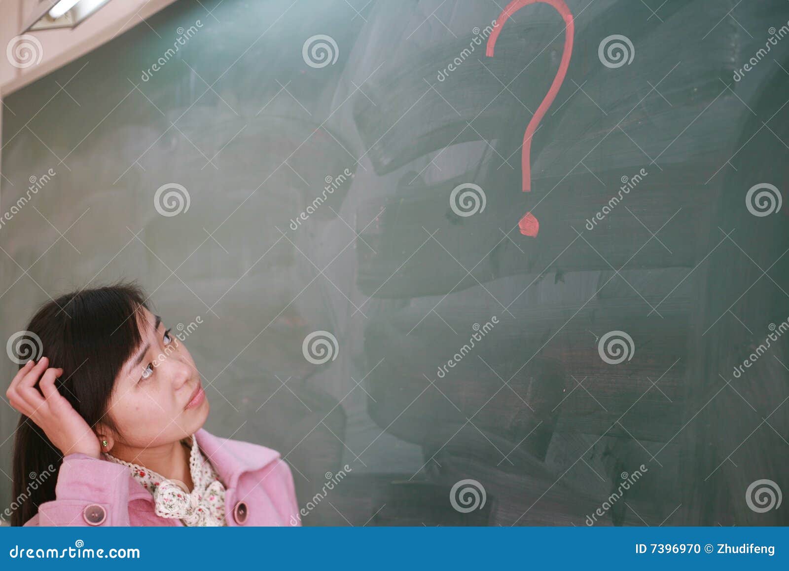 Asian Girl with a Red Question Mark Stock Photo - Image of idea, point ...