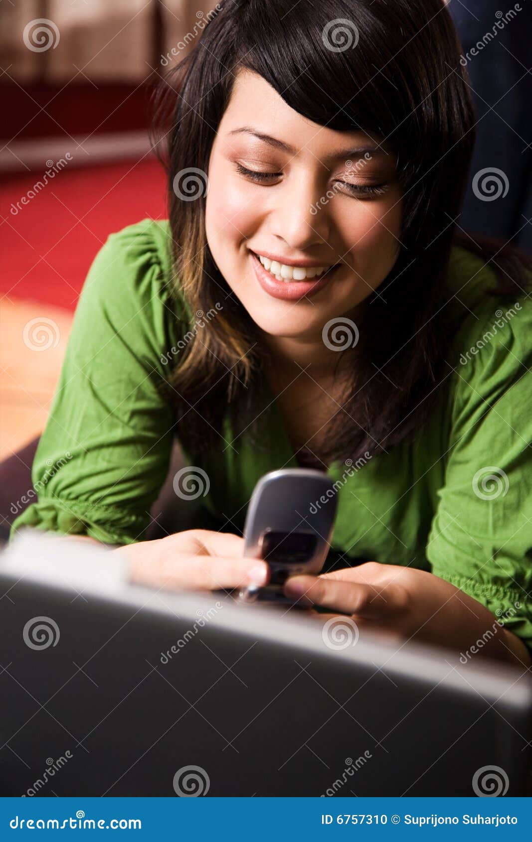 Asian Girl Relaxing and Texting Stock Photo - Image of beautiful ...