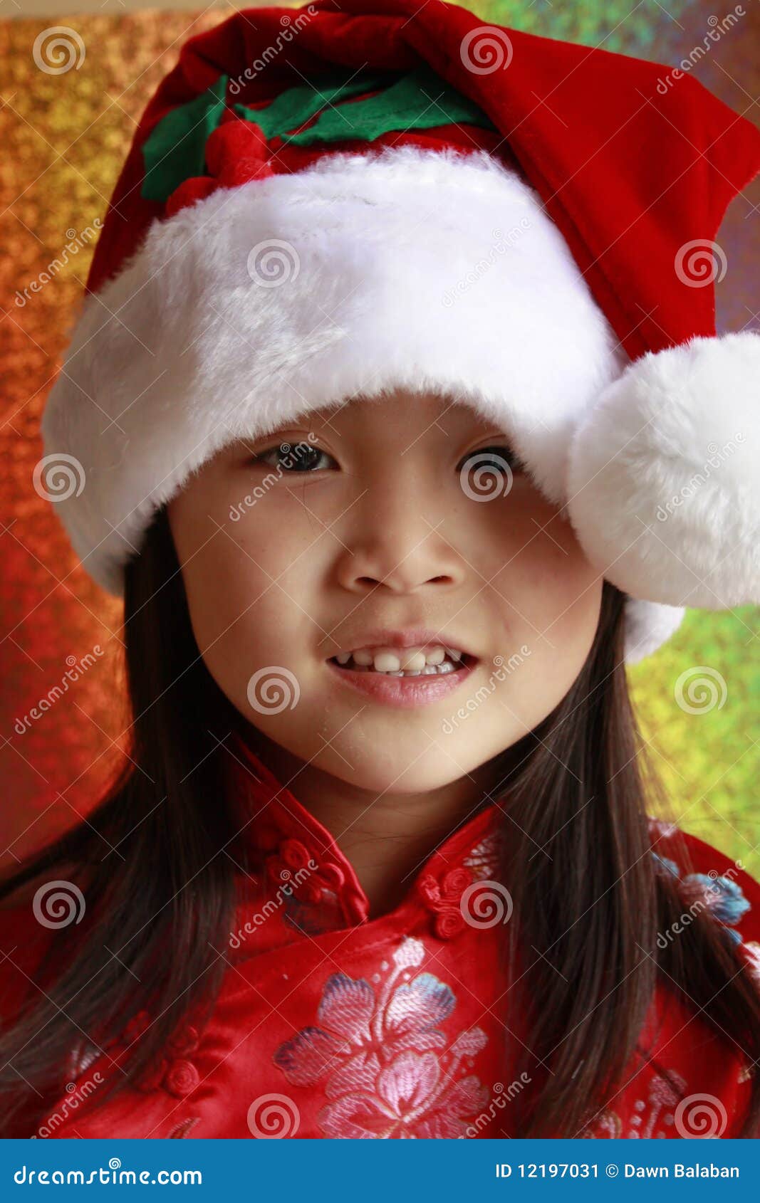 Asian Girl with Santa Hat stock image. Image of people - 12197031