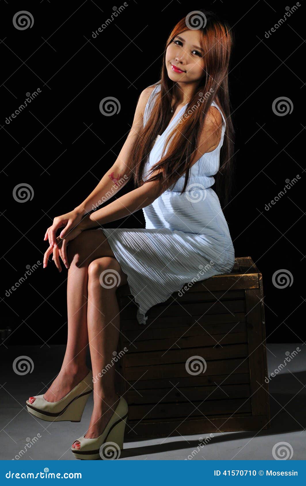Asian Girl seating stock photo. Image of wooden, body - 41570710