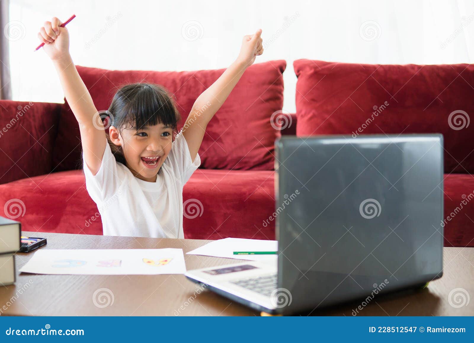 Class Study Of Playing The Violin. The Little Girl Teacher Is ...