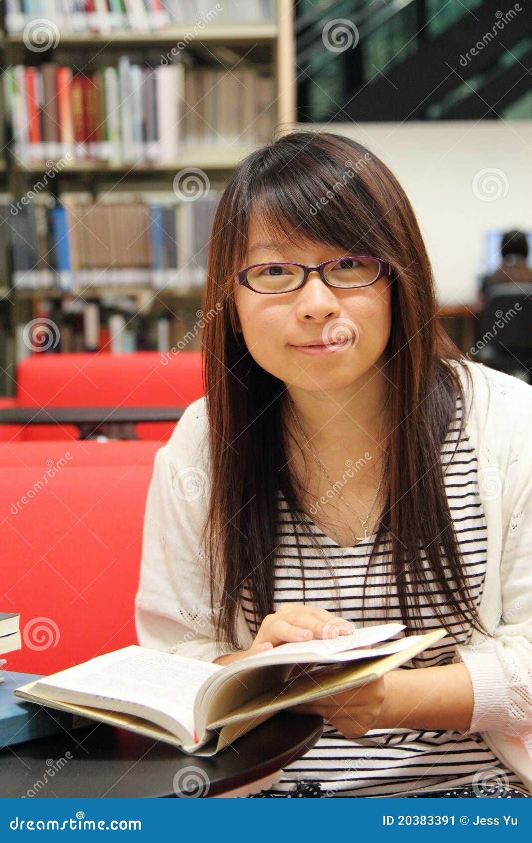 Asian Girl Student Reading and Studying in Library Stock Image - Image ...