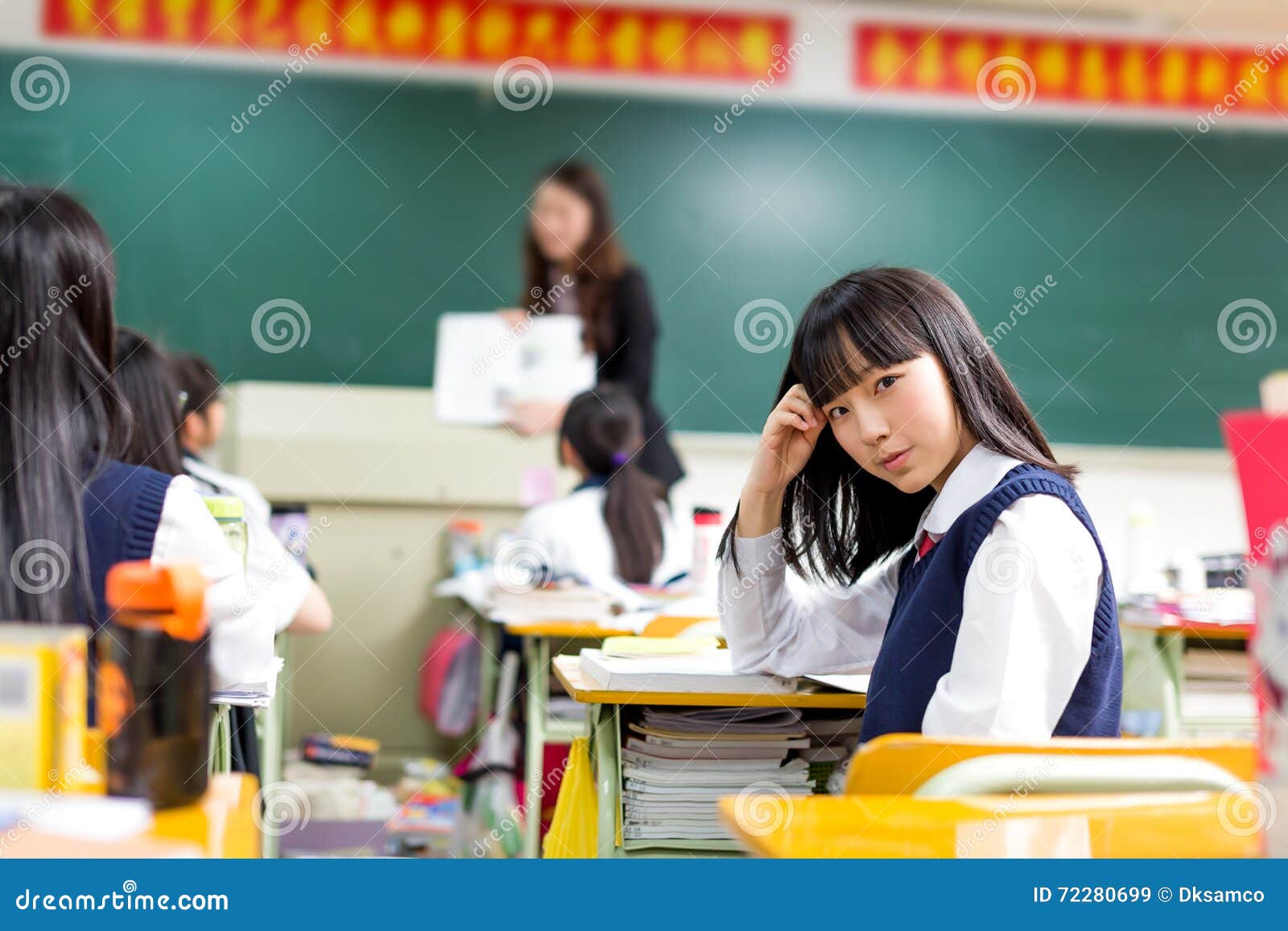 Asian Girl Student in School Uniform Learning in the Classroom Stock ...