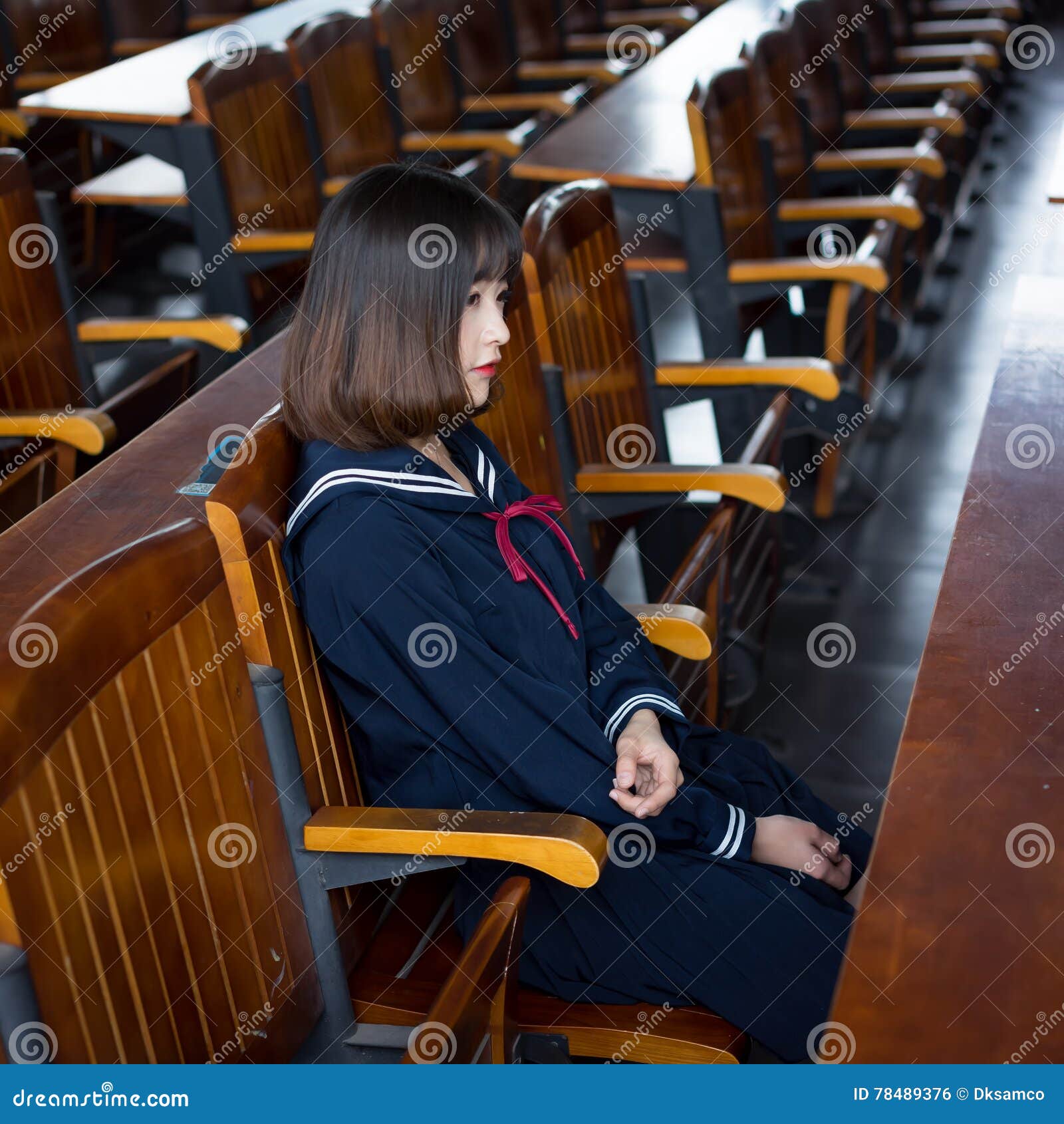 Asian Girl Student in School Uniform Learning in the Classroom Stock ...