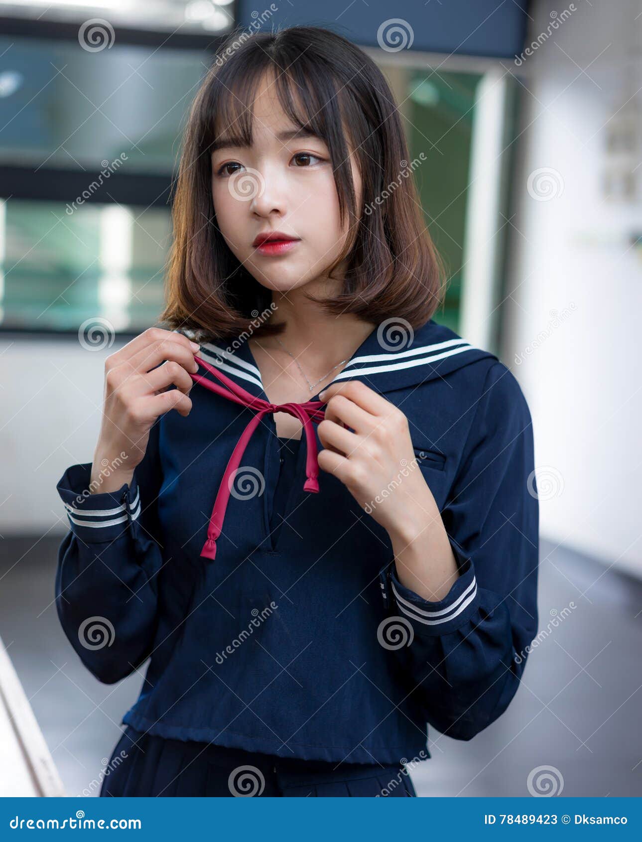 Asian Girl Student in School Uniform Learning in the Classroom Stock ...