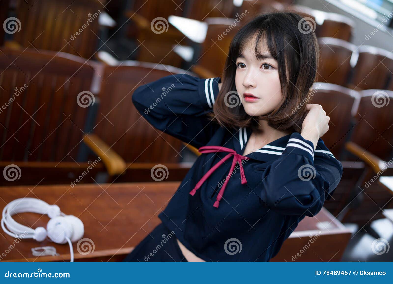 Asian Girl Student in School Uniform Learning in the Classroom Stock ...