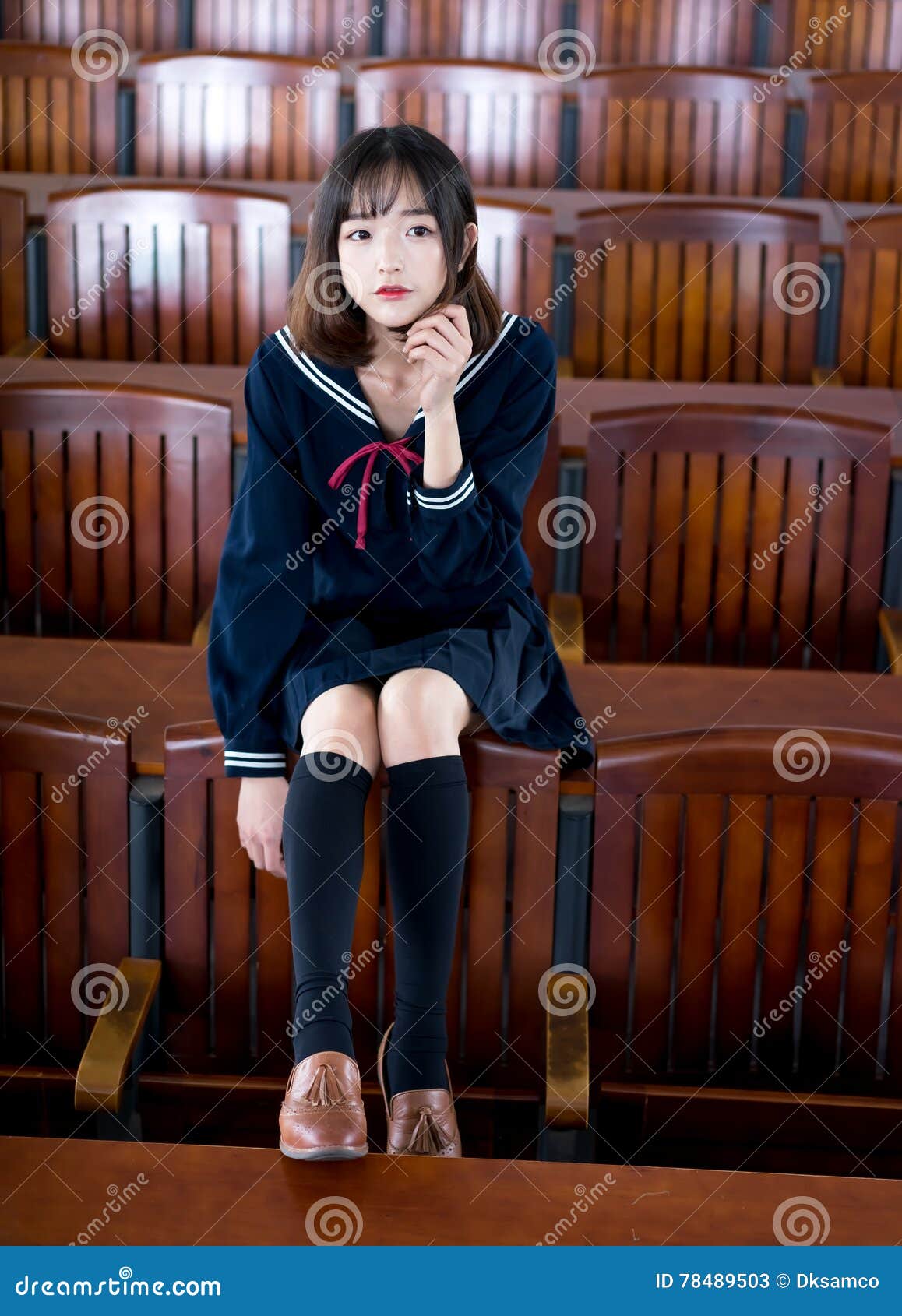 Asian Girl Student in School Uniform Learning in the Classroom Stock ...