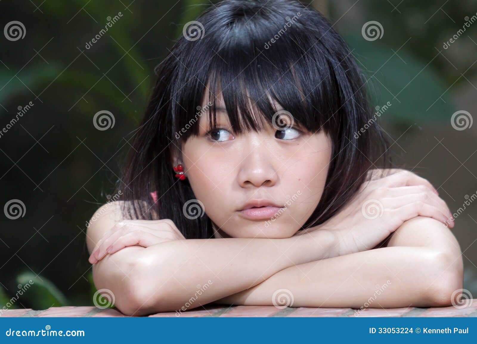 Asian girl thinking stock photo. Image of friendly, green - 33053224