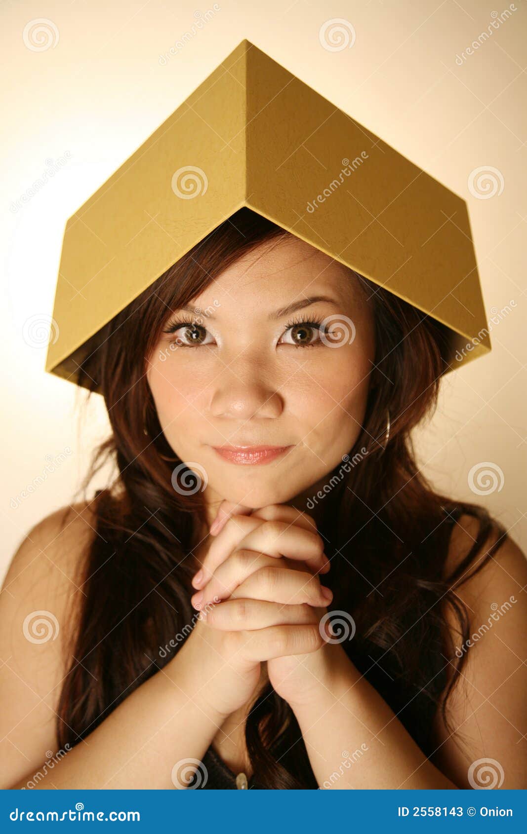 Asian girl wearing box stock image. Image of pose, asian - 2558143