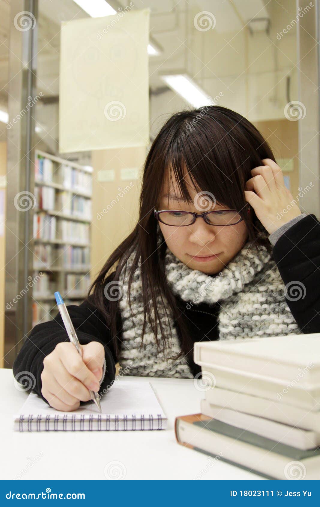 An Asian Girl Who is Reading and Studying Stock Image - Image of smile ...