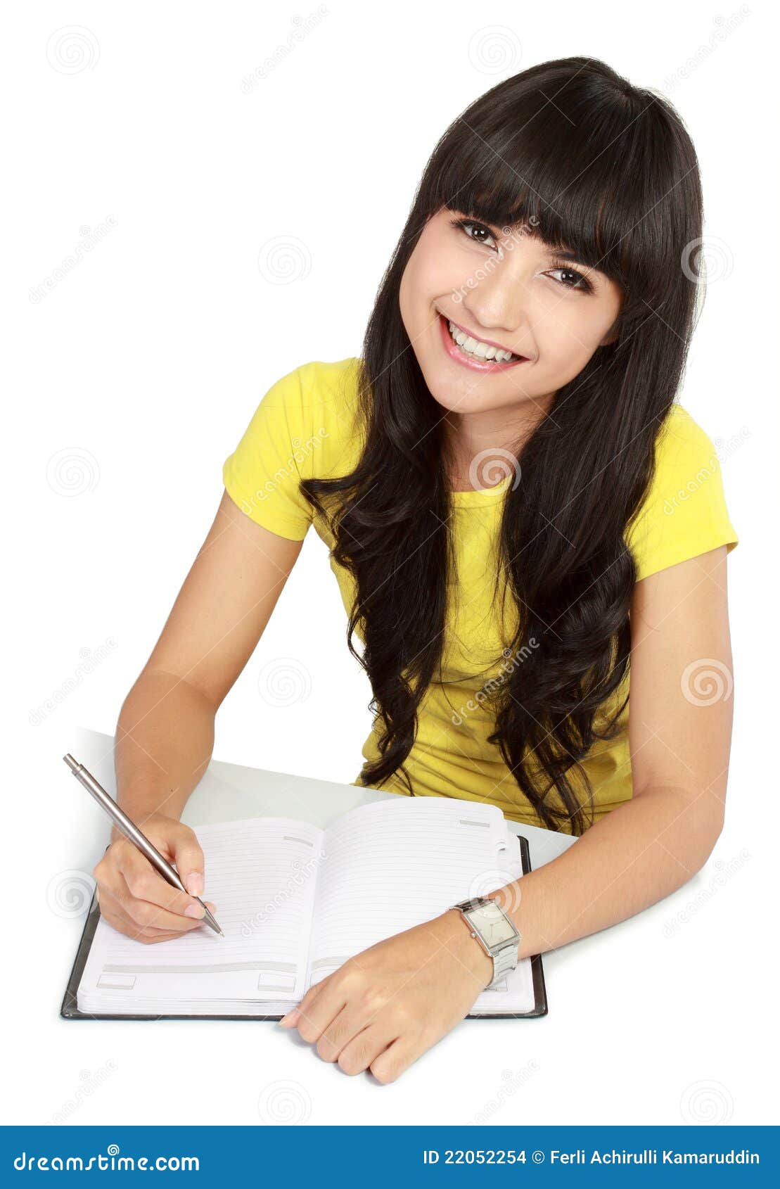 Asian Girl Writing on a Book Stock Photo - Image of pencil, people ...