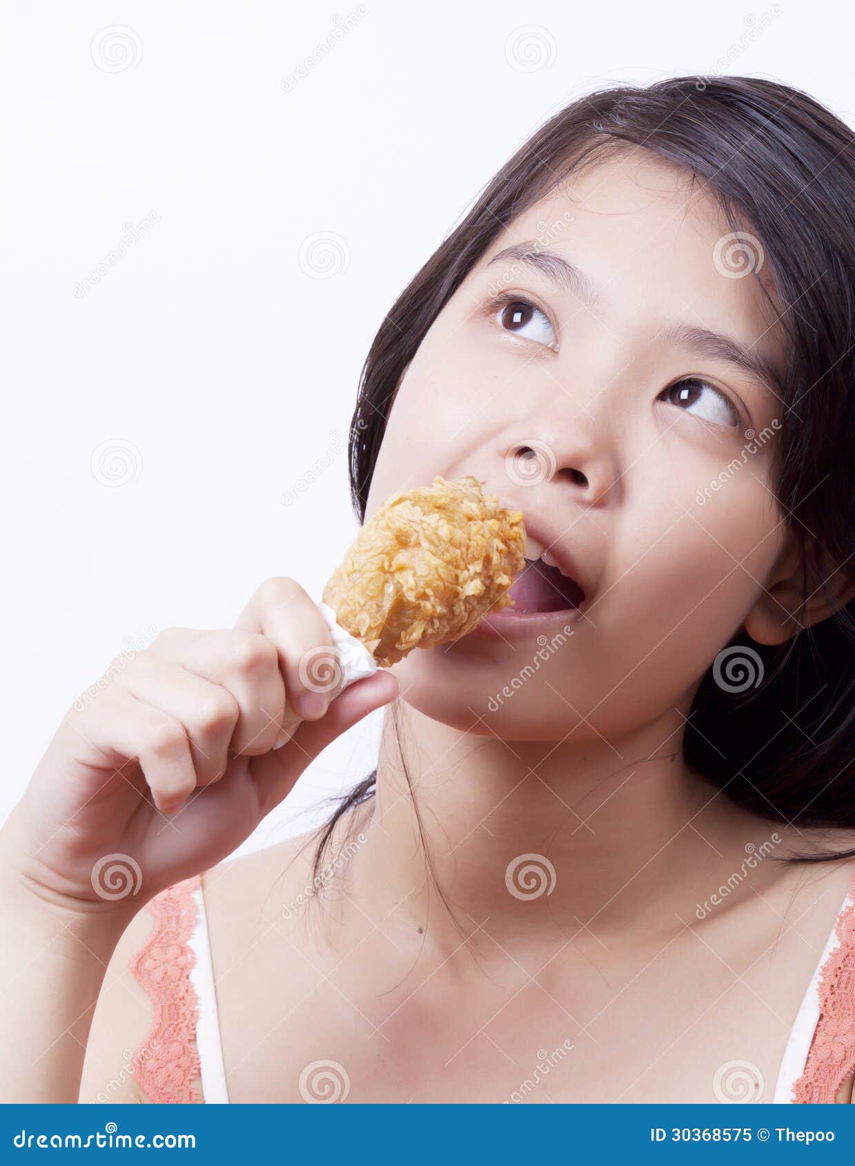 Asian Girls Eating Fried Chicken. Stock Image - Image of woman, people ...