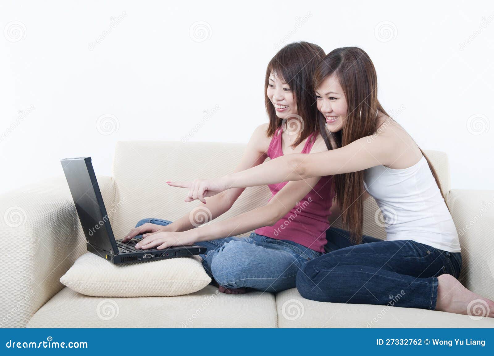 Asian girls using laptop stock photo. Image of girl, attractive - 27332762