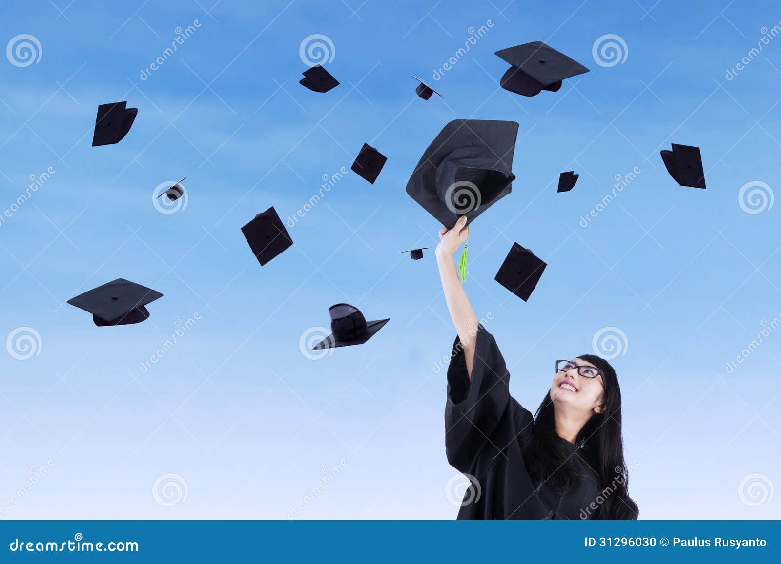 Asian Graduate Throw Graduation Cap in Air Stock Photo - Image of ...