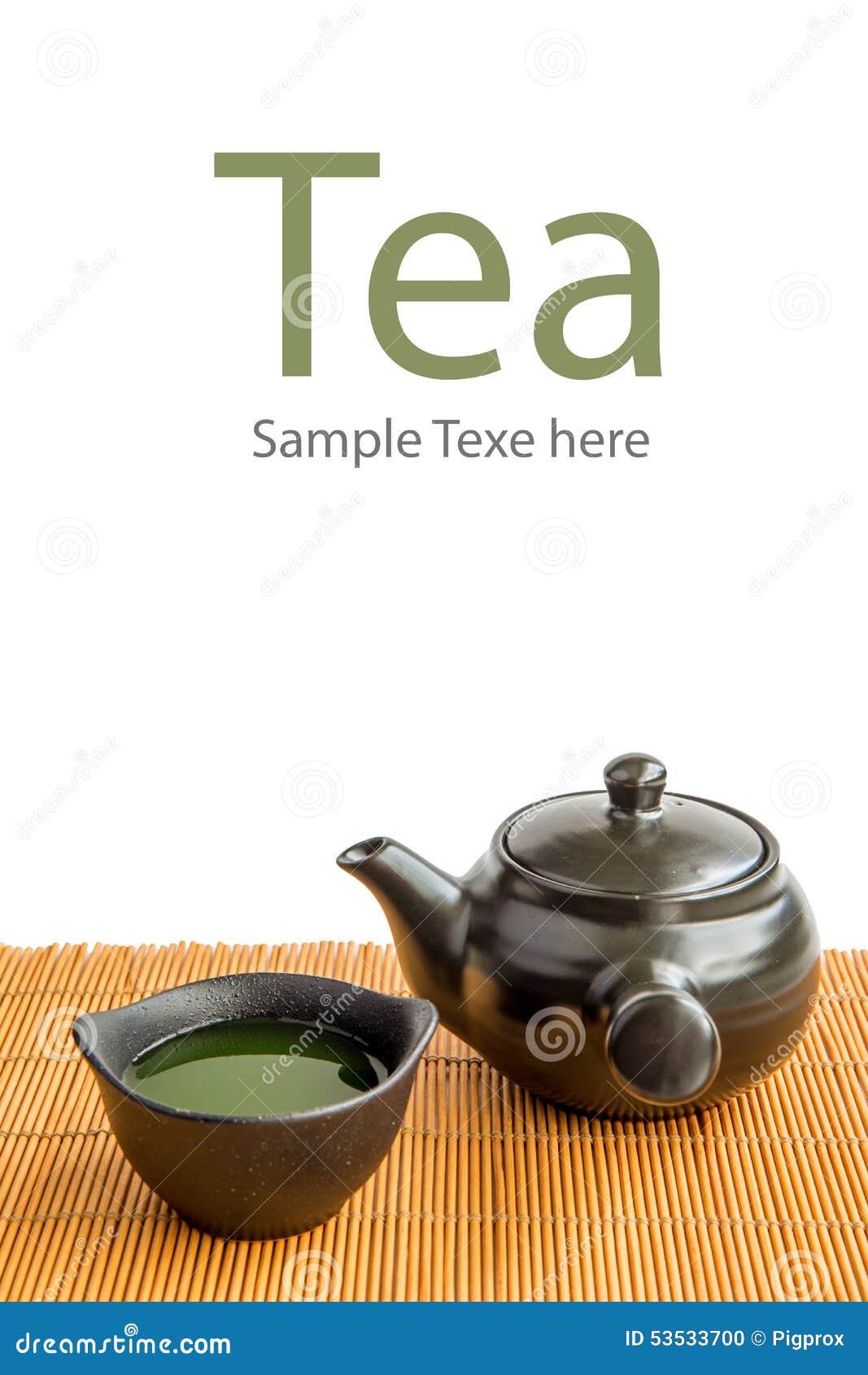 Asian Green Tea Set on Bamboo Mat Stock Photo - Image of flower ...