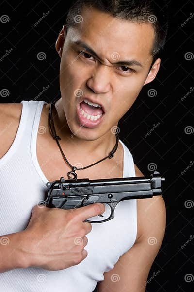 Asian Gun Man stock photo. Image of korean, pointing - 13174660