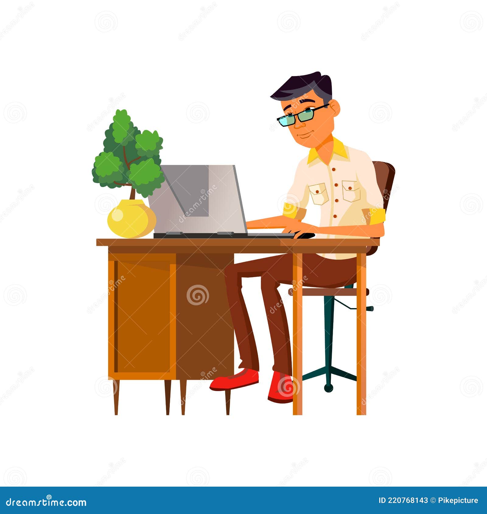 Asian Guy Freelancer Coding on Computer Cartoon Vector Stock Vector ...