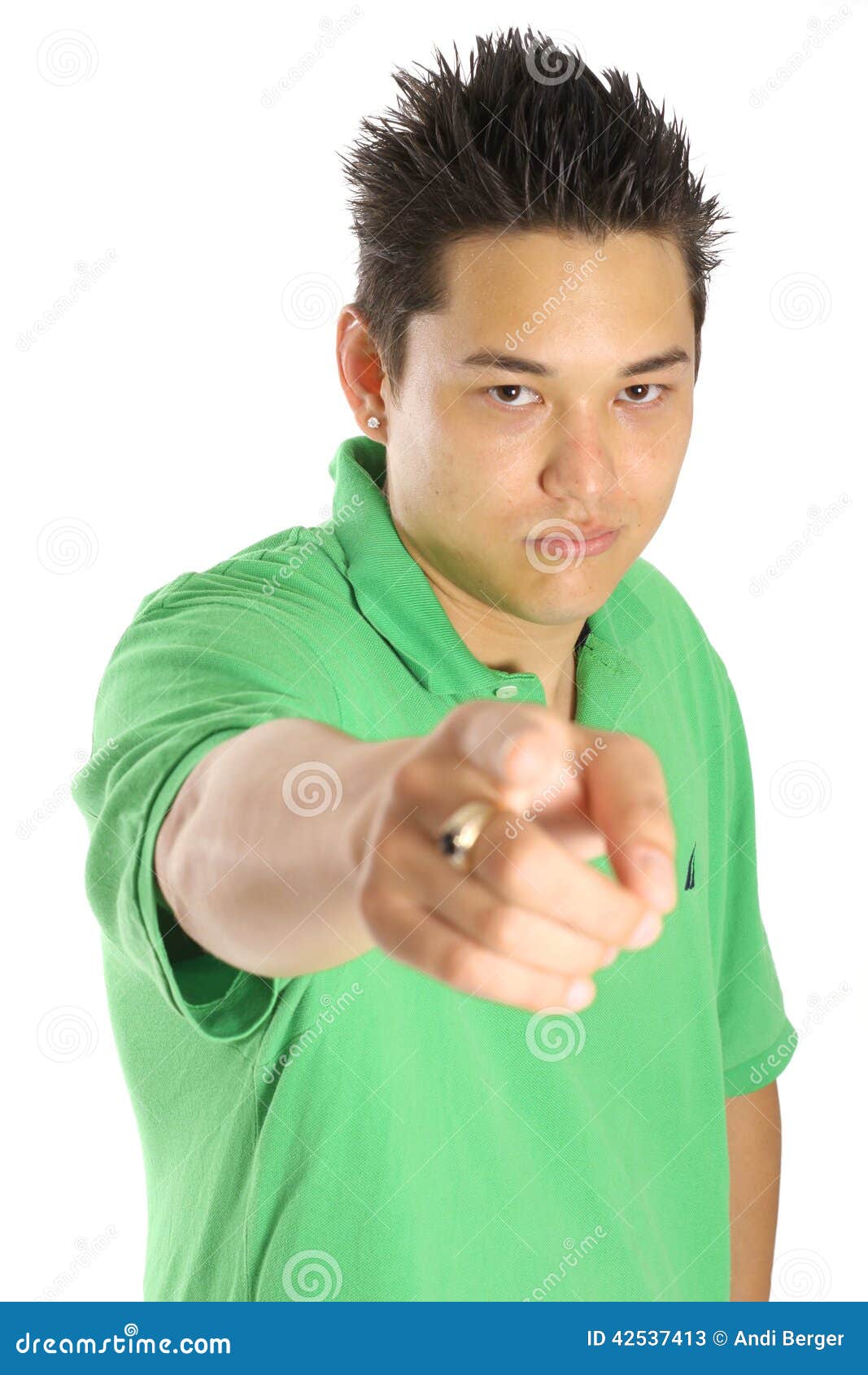 Asian Guy Pointing (focus on Face) Stock Image - Image of corporate ...