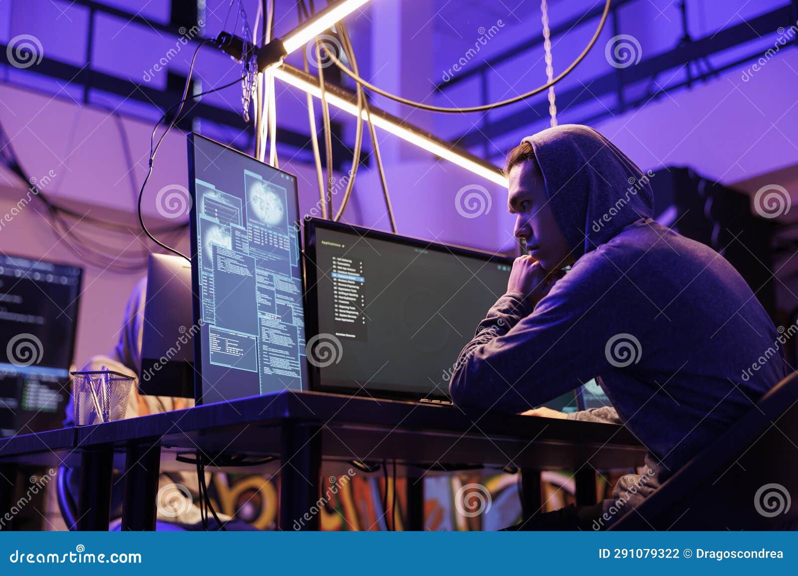 Hacker Breaking into Company Database Stock Photo - Image of activity ...