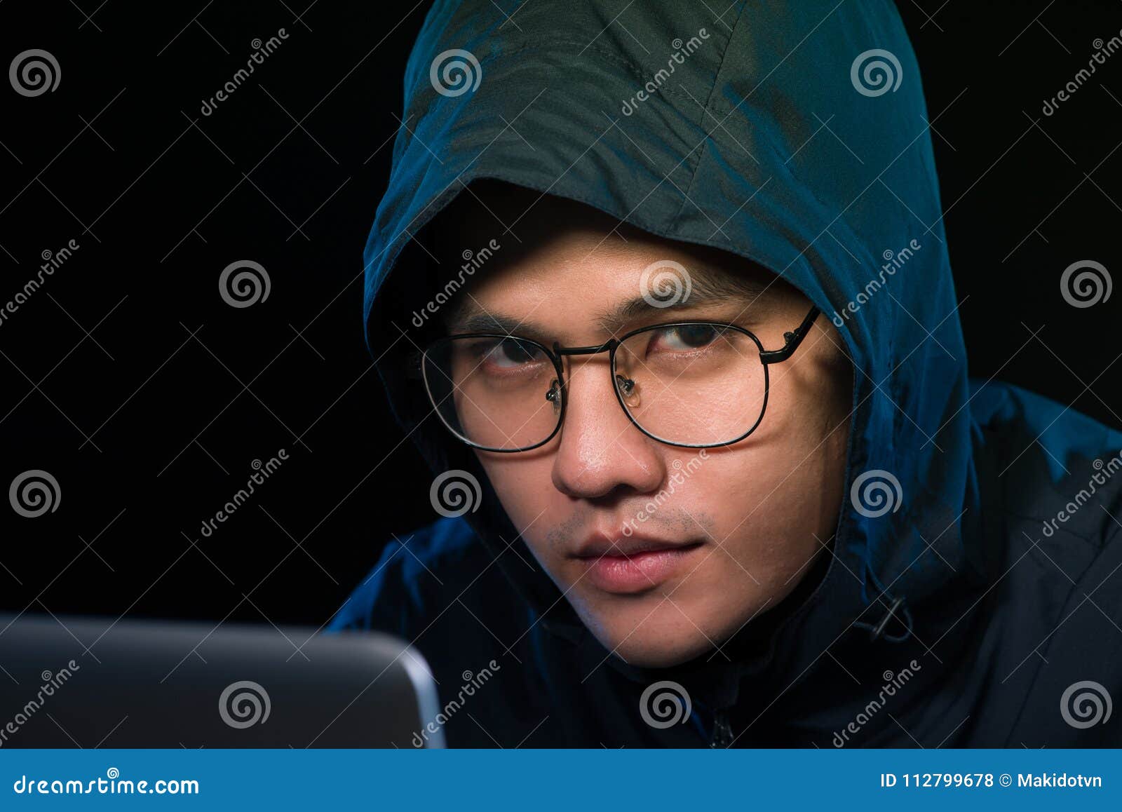 Asian Hacker Show Middle Finger While Hacking Computer Network Royalty ...