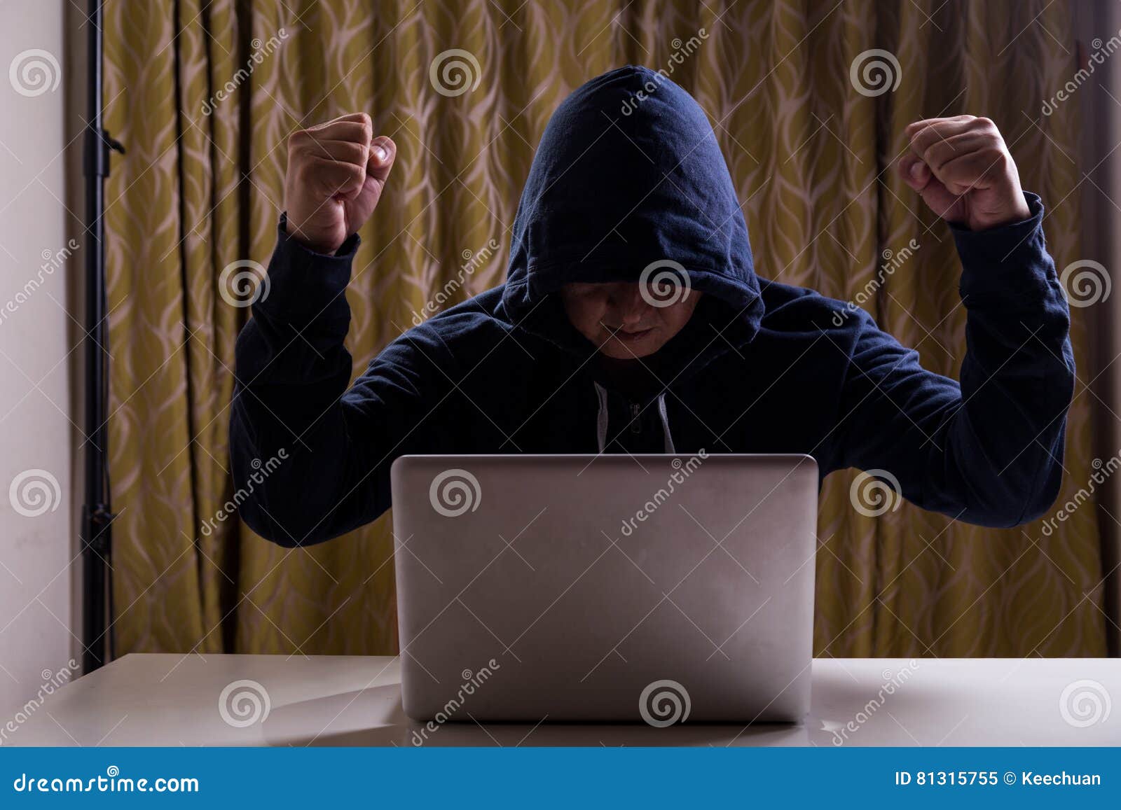 Asian Hacker Show Middle Finger While Hacking Computer Network Royalty ...