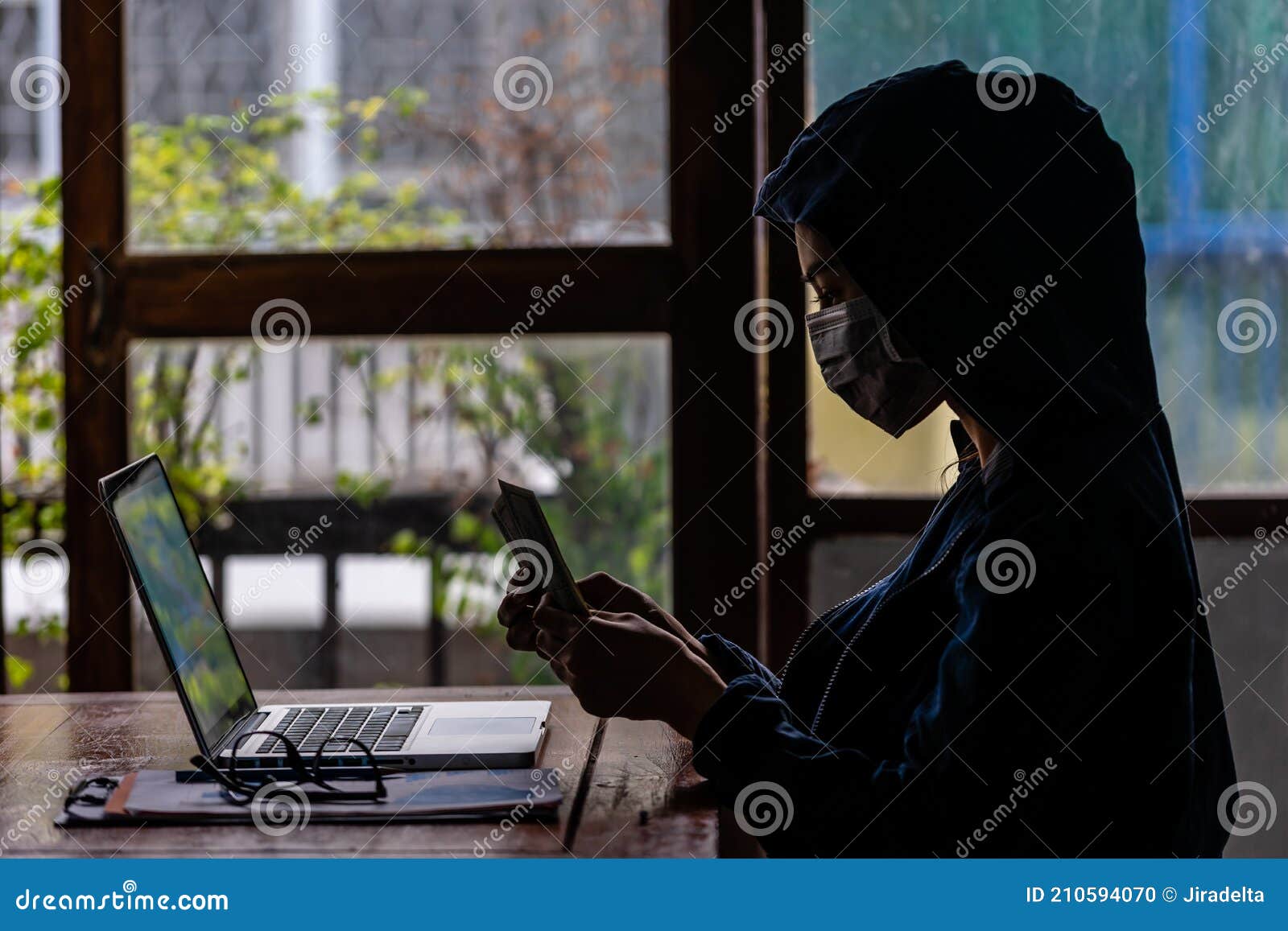 Asian Hacker Woman with Surgical Facemask Typing on Laptop Notebook ...