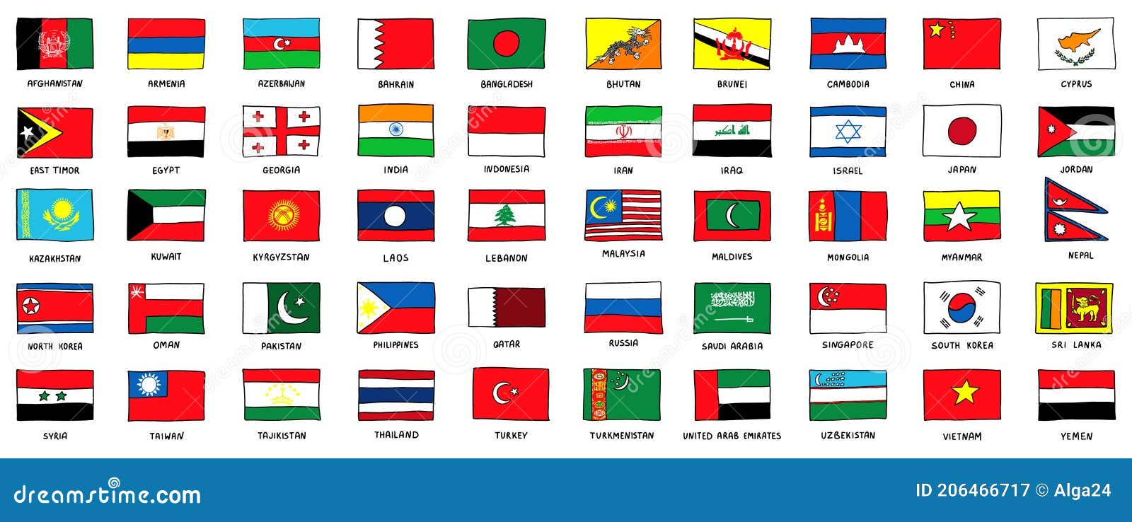 Asian Hand Drawn Flags Sketch Style Stock Vector - Illustration of ...