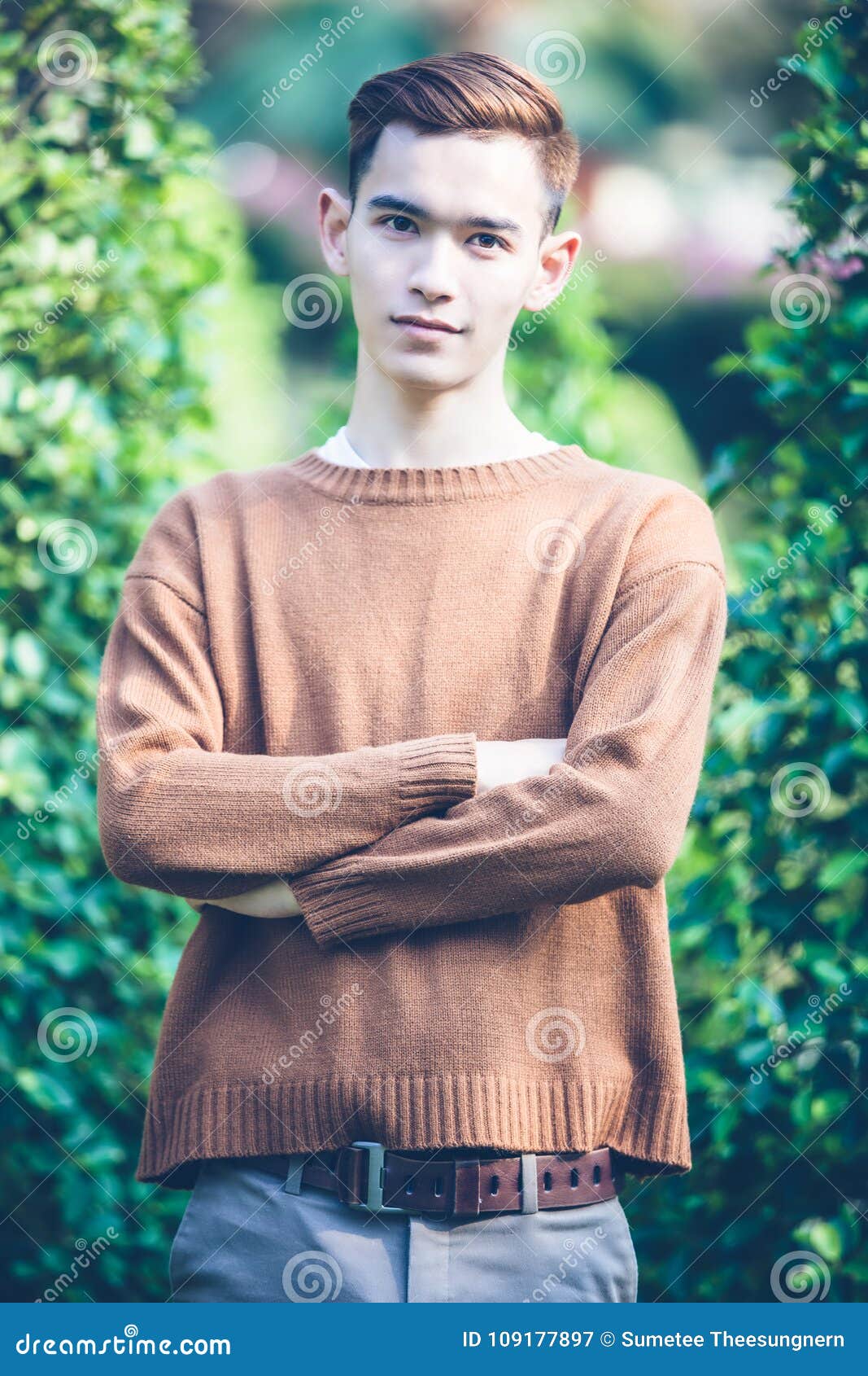 Asian Handsome Man Smiling Model in Park Stock Image - Image of asian ...