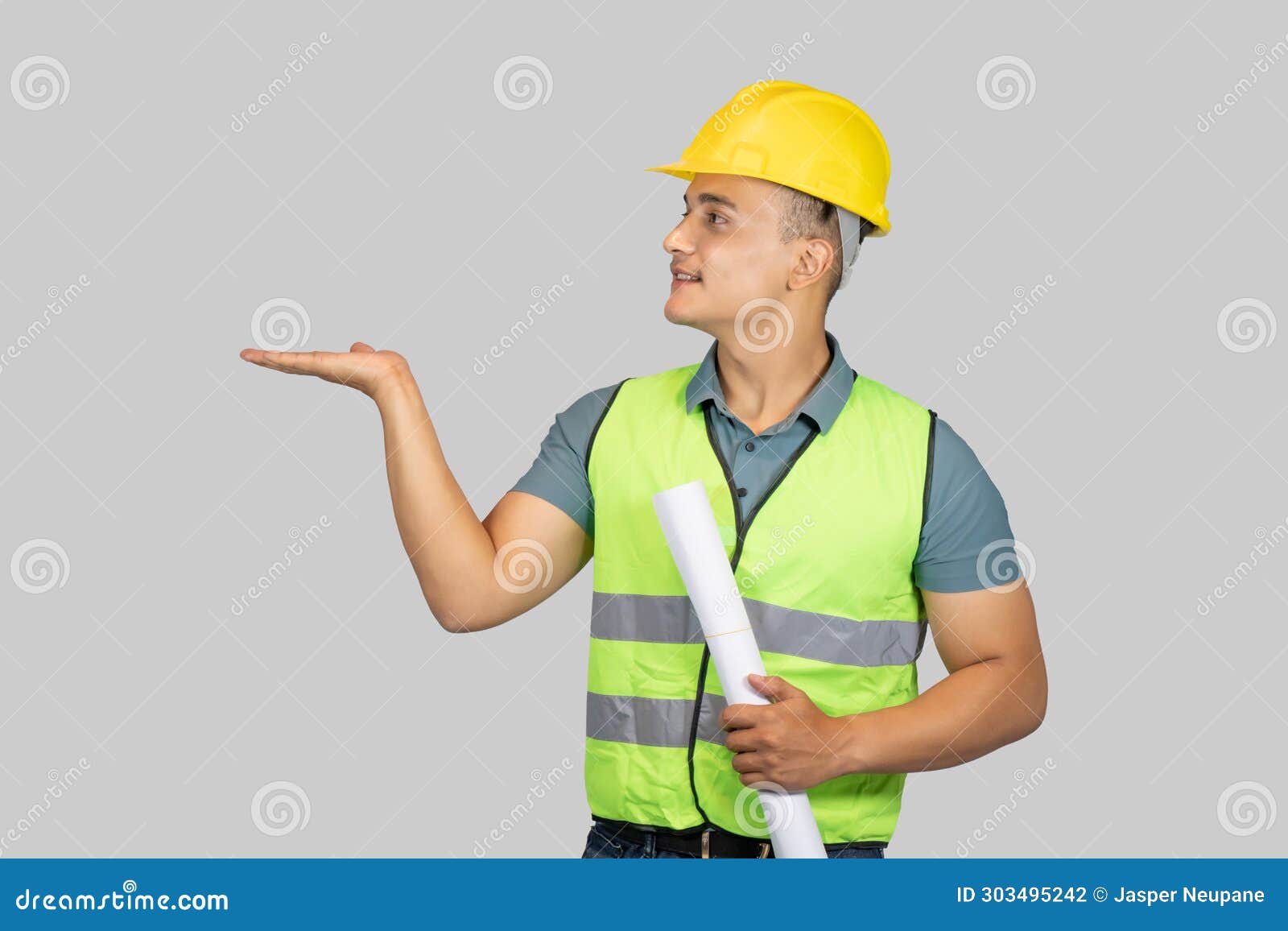An Asian Happy Construction Worker Engineer Giving Expression Gestures ...