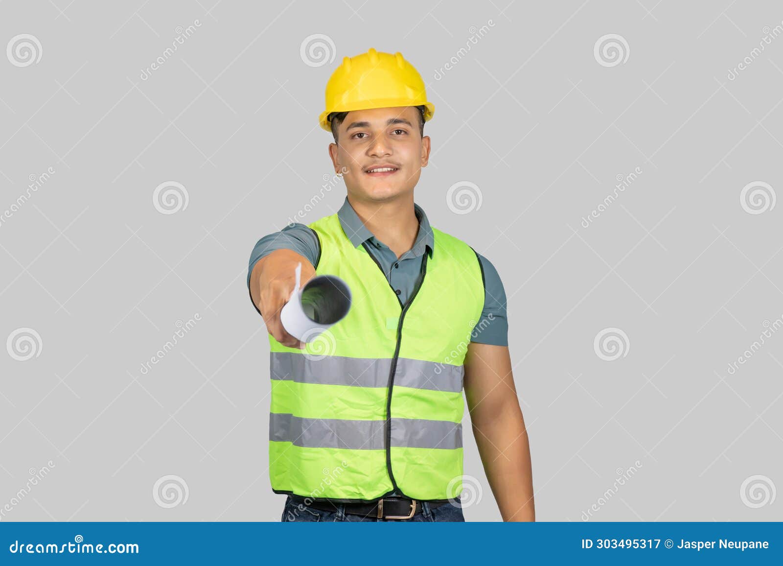 An Asian Happy Construction Worker Engineer Giving Expression Gestures ...